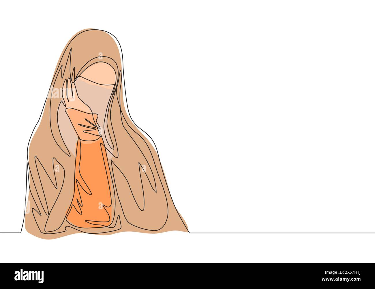 Single continuous line drawing of young beauty middle east muslimah ...