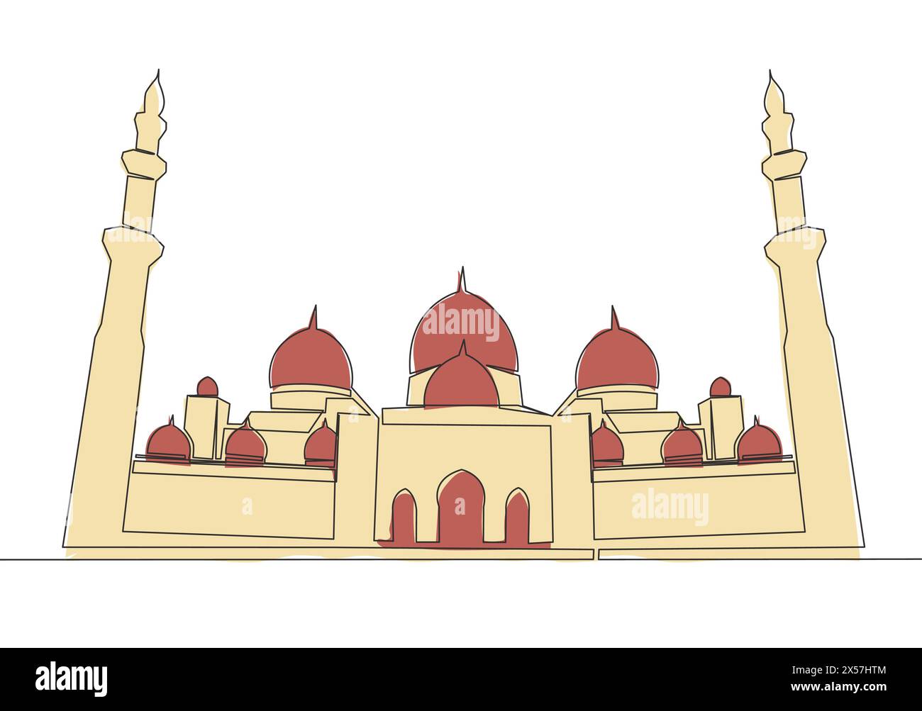 One continuous line drawing of Islamic historical landmark masjid or ...