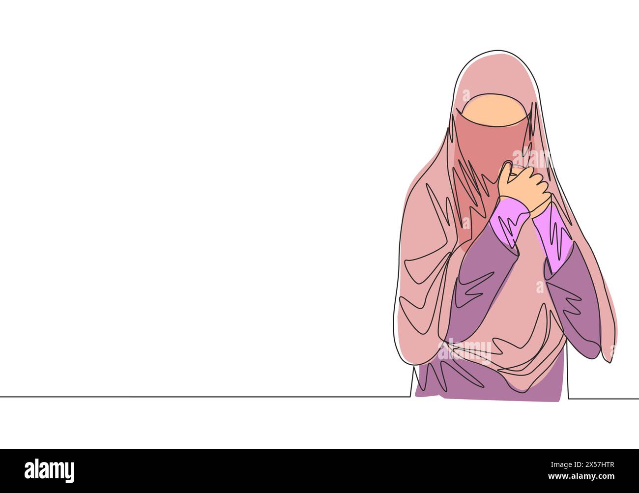 One continuous line drawing of young attractive Asian muslimah wearing ...
