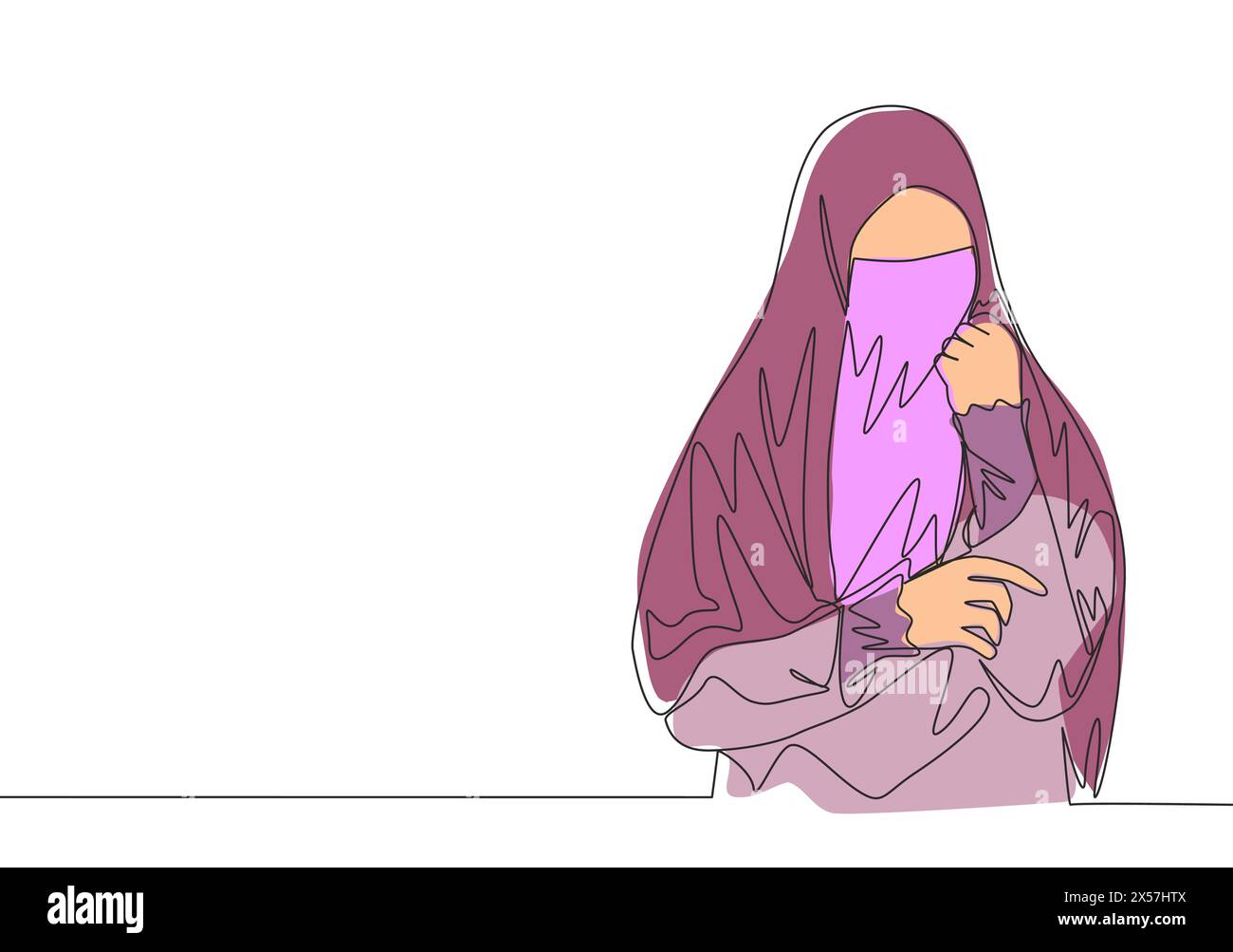One continuous line drawing of young beauty Asian muslimah wearing ...