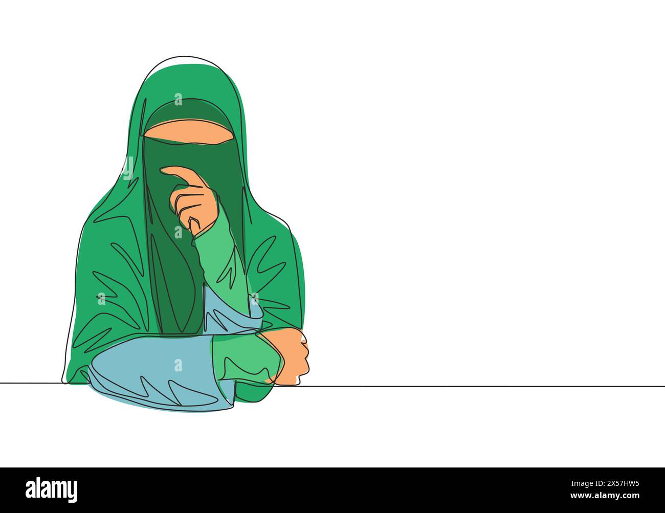 One continuous line drawing of young pretty Asian muslimah wearing ...