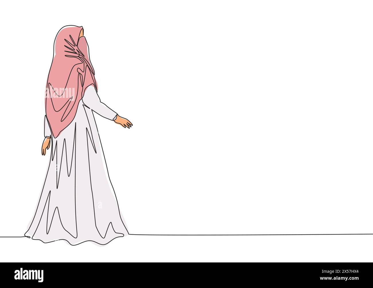 One single line drawing of young beauty saudi arabian muslimah wearing ...