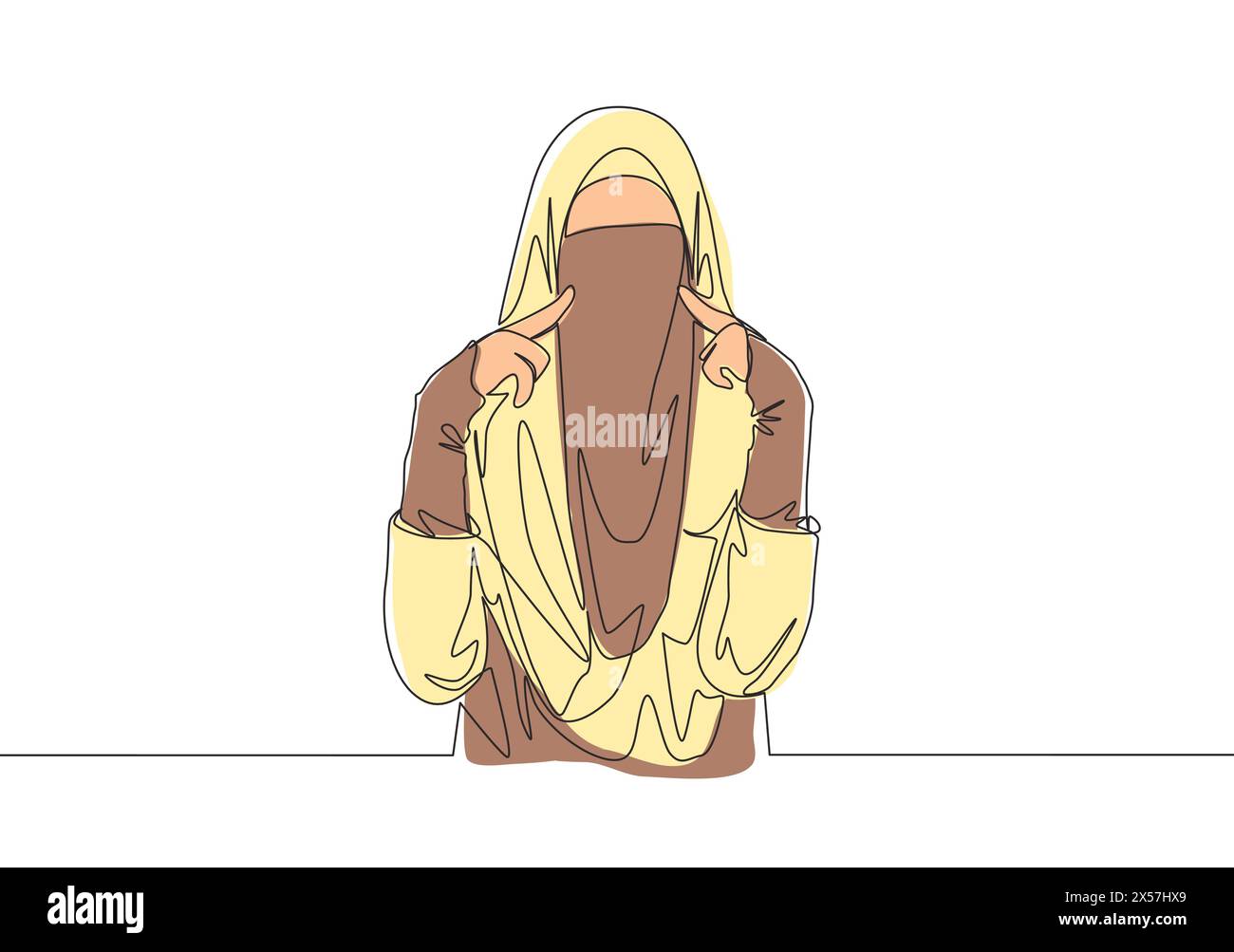 Single continuous line drawing of young cute Asian muslimah wearing ...