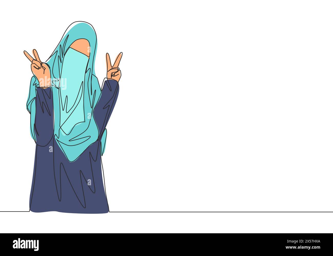 Single continuous line drawing of young cute saudi arabian muslimah ...