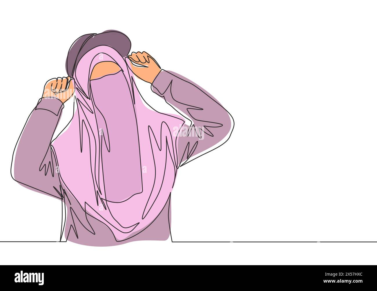 One continuous line drawing of young cute beauty middle east muslimah ...