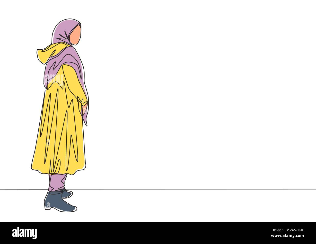 Single continuous line drawing of young beautiful muslimah with ...