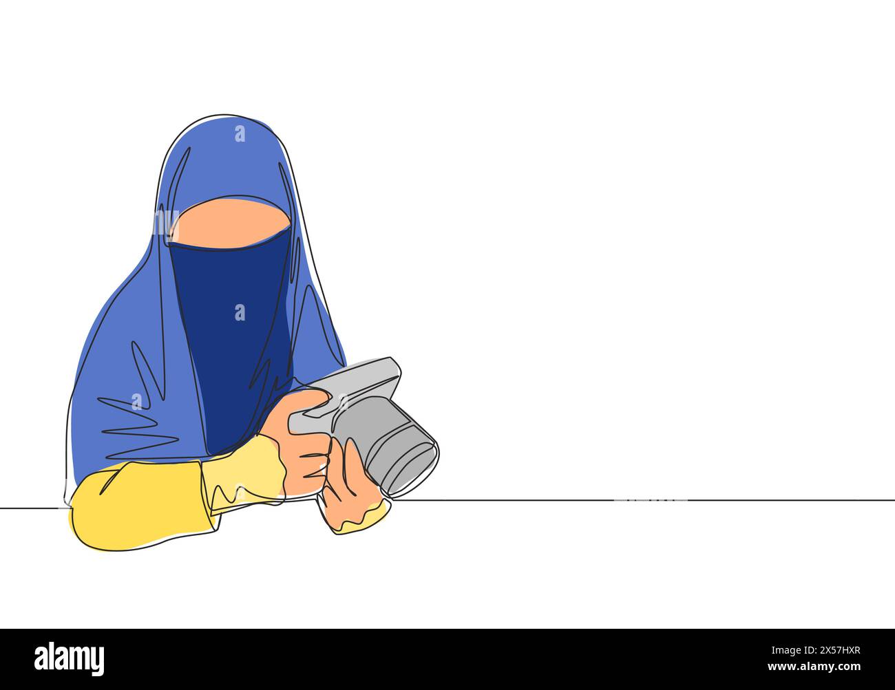 One continuous line drawing of young happy saudi arabian muslimah ...