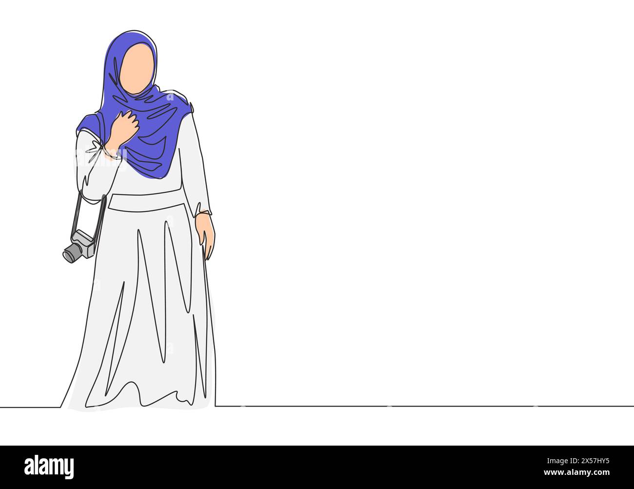 One continuous line drawing of young happy beautiful muslimah on ...