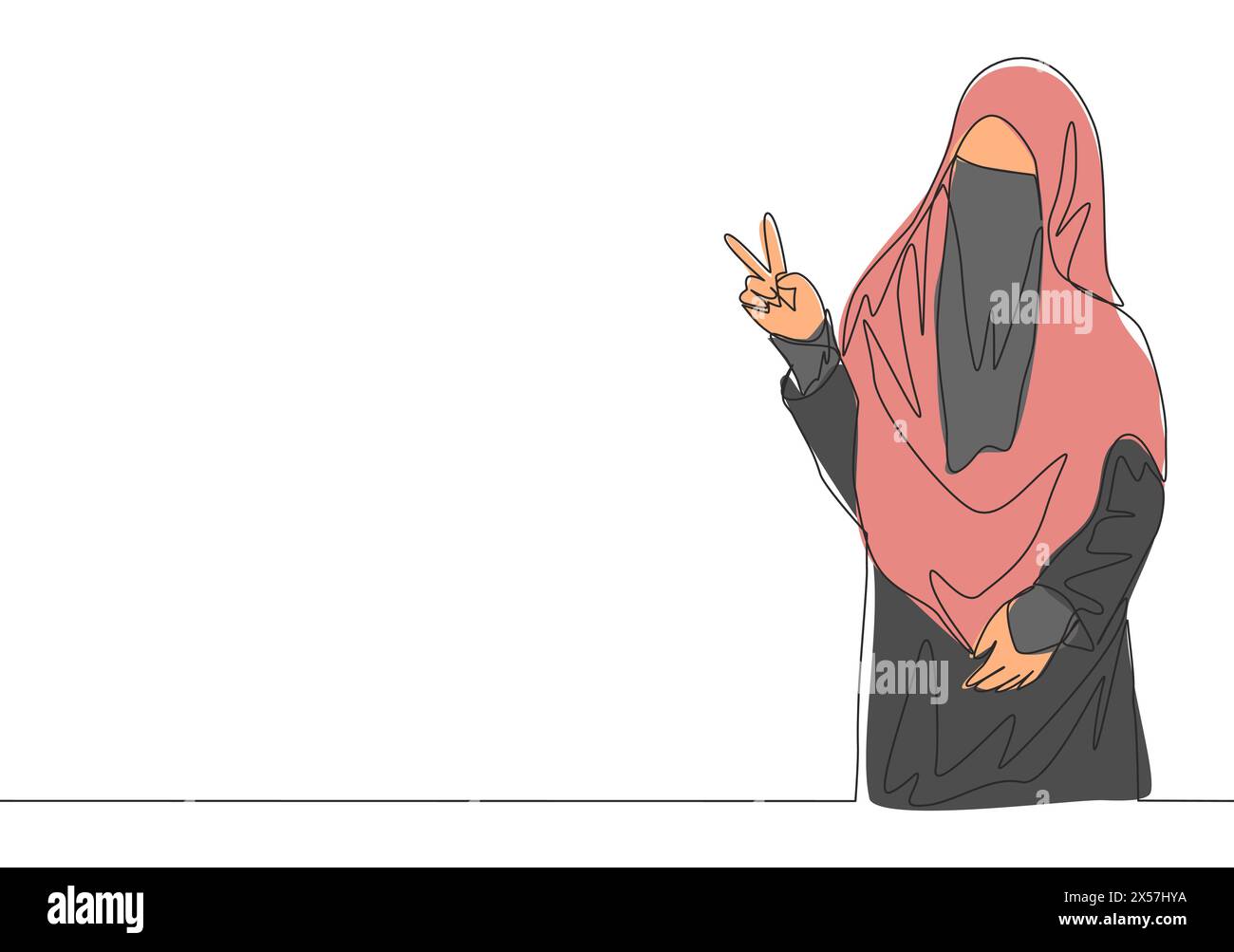 Single continuous line drawing of young attractive wearing burqa with ...