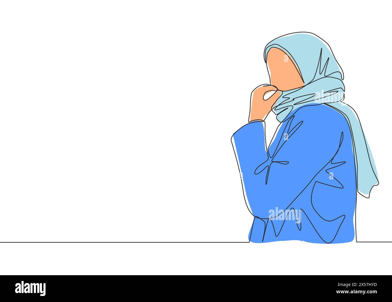 One single line drawing of young happy muslimah girl on veil covering ...