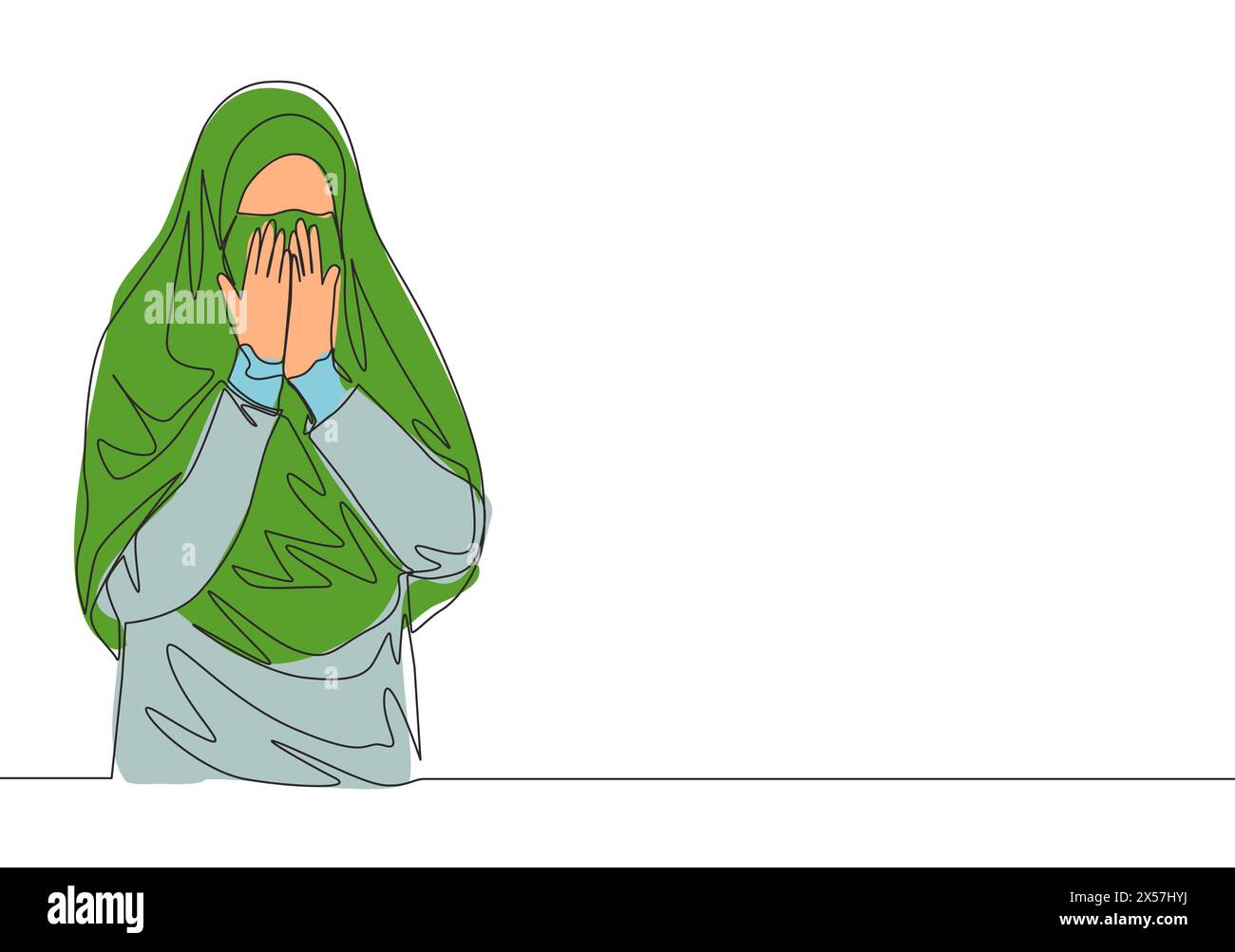 Single continuous line drawing of young cute saudi arabian muslimah ...
