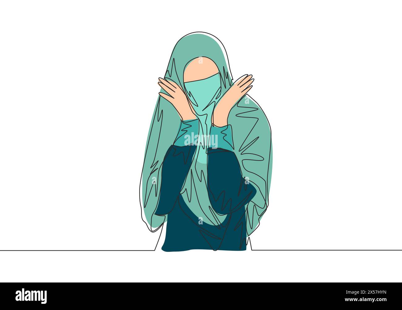 One single line drawing of young attractive beauty middle east muslimah ...