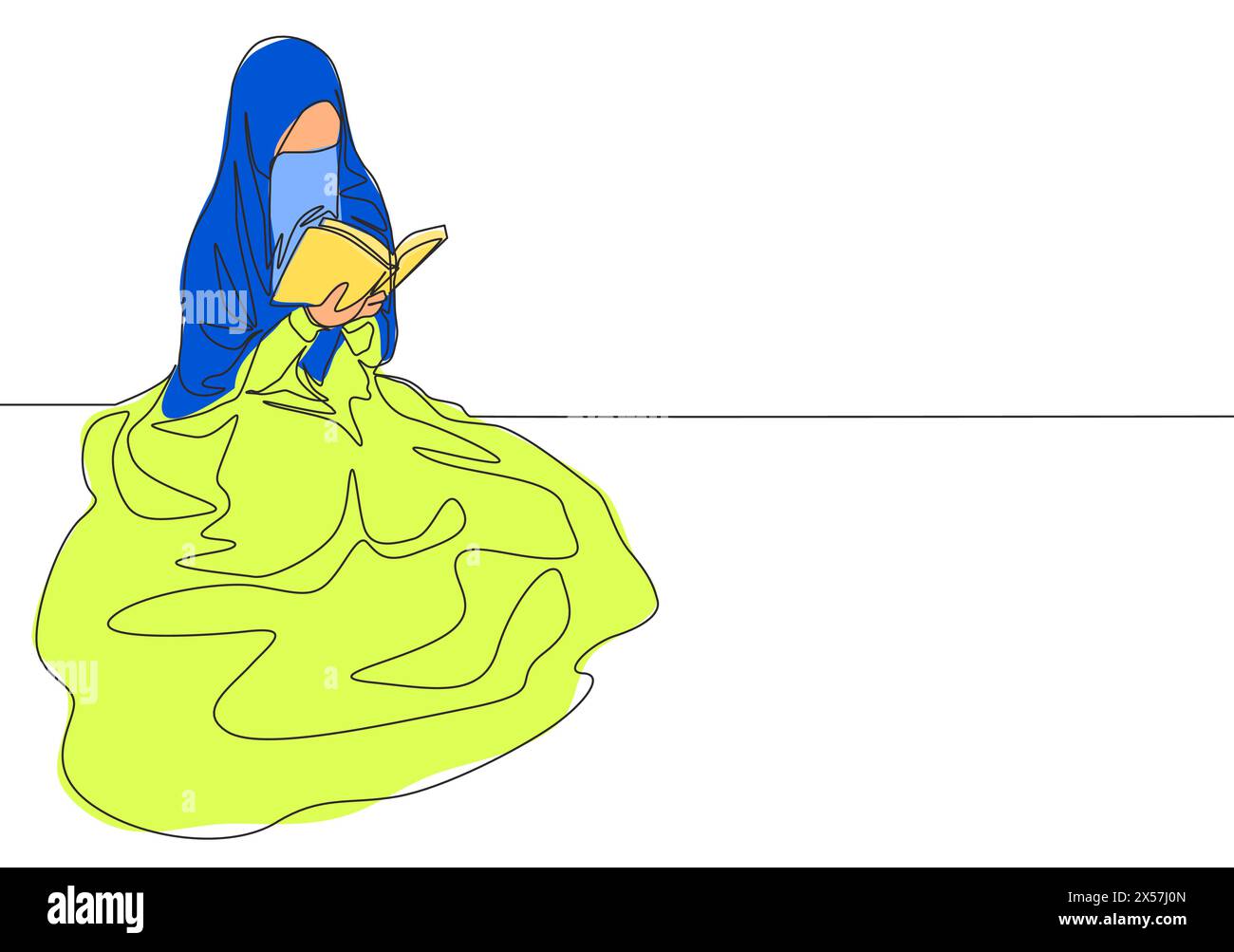 One continuous line drawing of young pretty saudi arabian muslimah ...