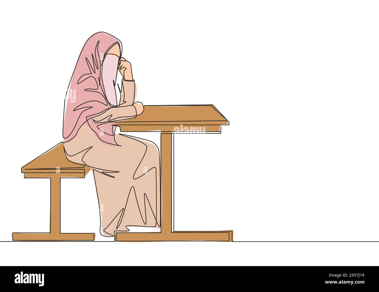 One continuous line drawing of young happy attractive muslimah wearing ...