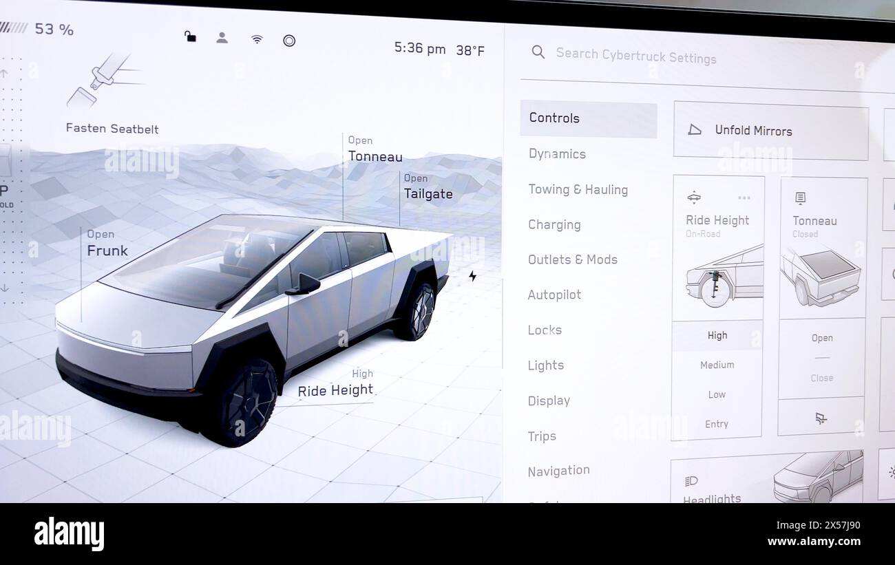 Advanced Control Panel of the Tesla Cybertruck Touchscreen Interface ...