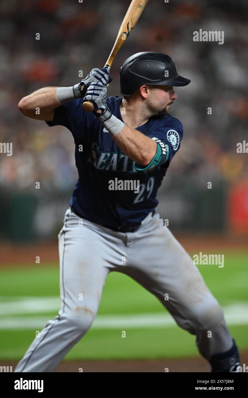 Seattle Mariners catcher Cal Raleigh (29) bats in the top of the ninth ...