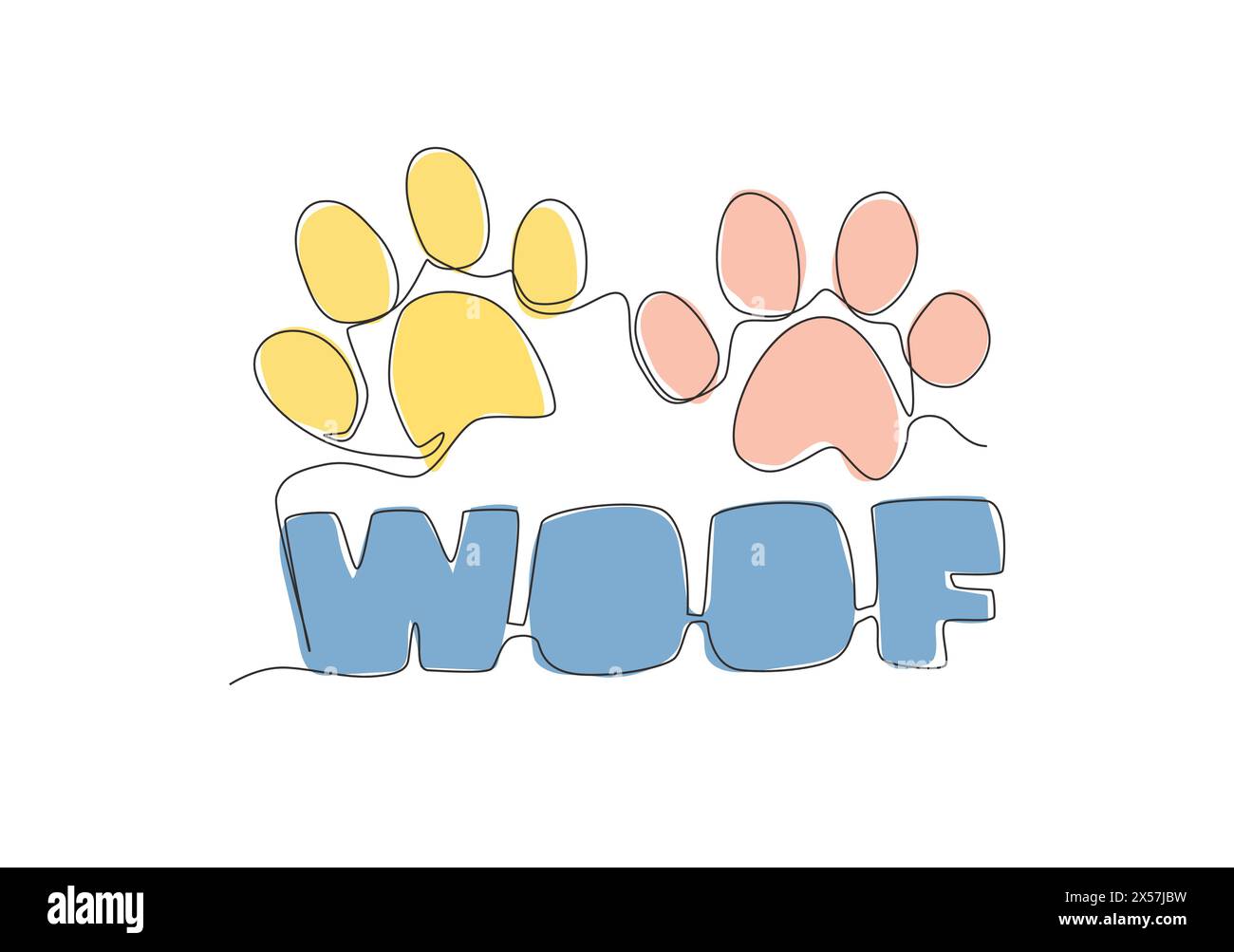 One continuous line drawing of cute adorable typography animal pet ...