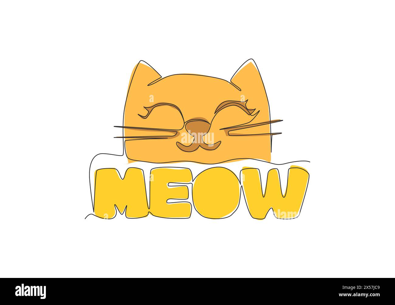 One continuous line drawing of cute and adorable typography animal ...