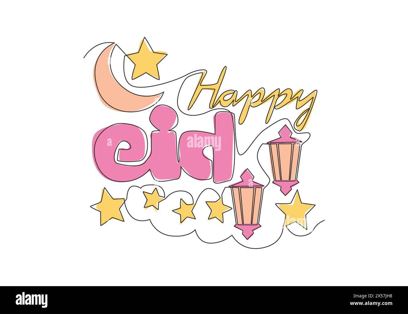 Eid mubarak doodle vector art Stock Vector Images - Alamy