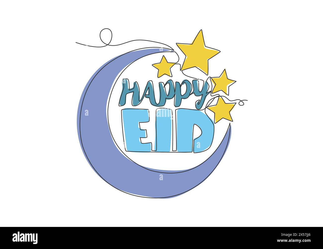 Single continuous line drawing of Happy Eid Al Fitr Mubarak and Ramadan ...
