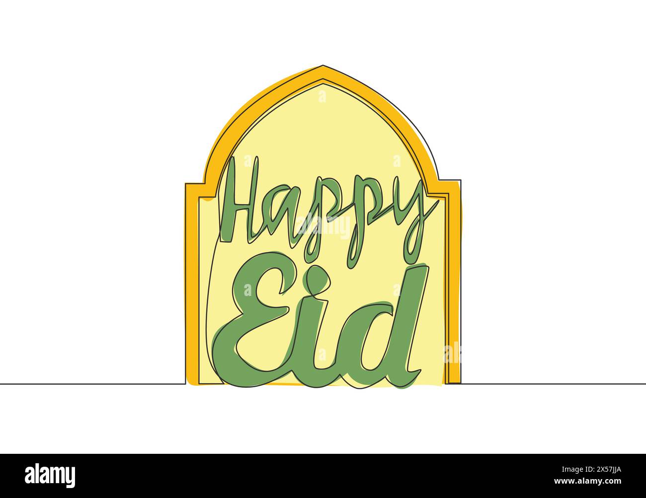 Single continuous line drawing of Happy Eid Al Fitr Mubarak and Ramadan ...