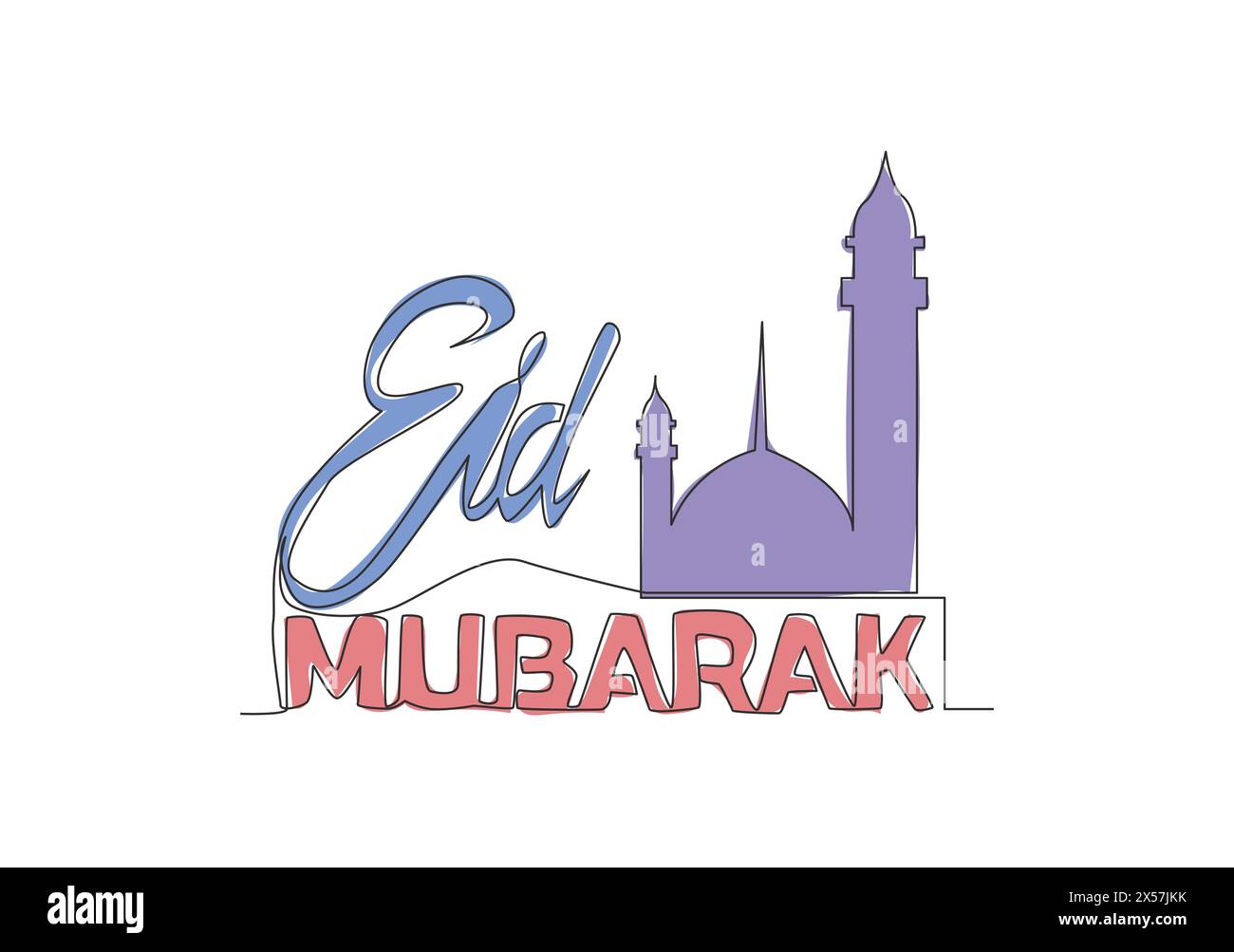 Single continuous line drawing of Happy Eid Al Fitr Mubarak and Ramadan ...