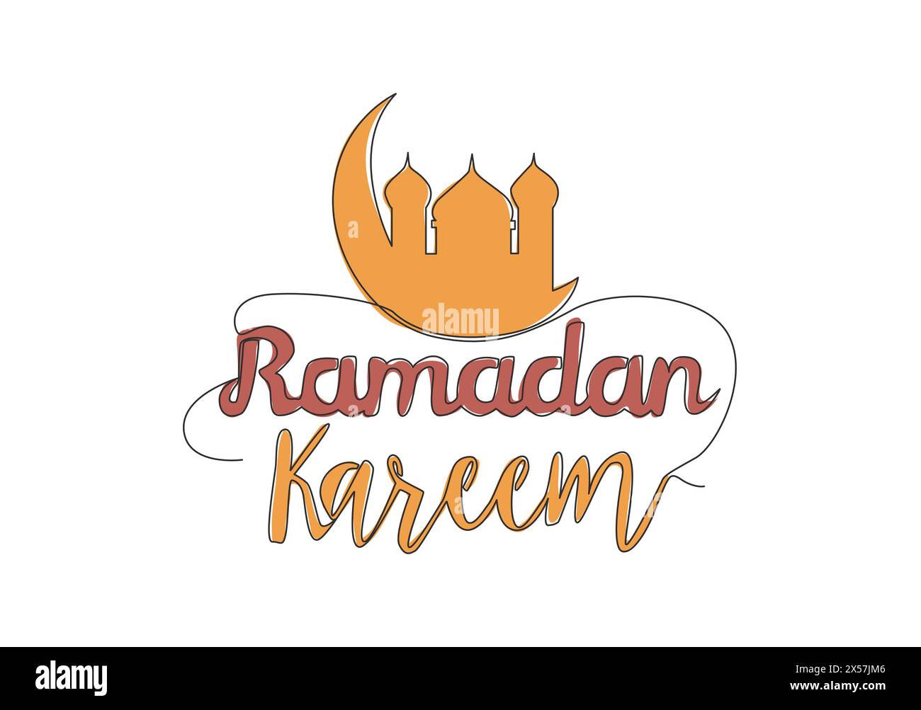 One single line drawing of Happy Eid Al Fitr Mubarak and Ramadan Kareem ...