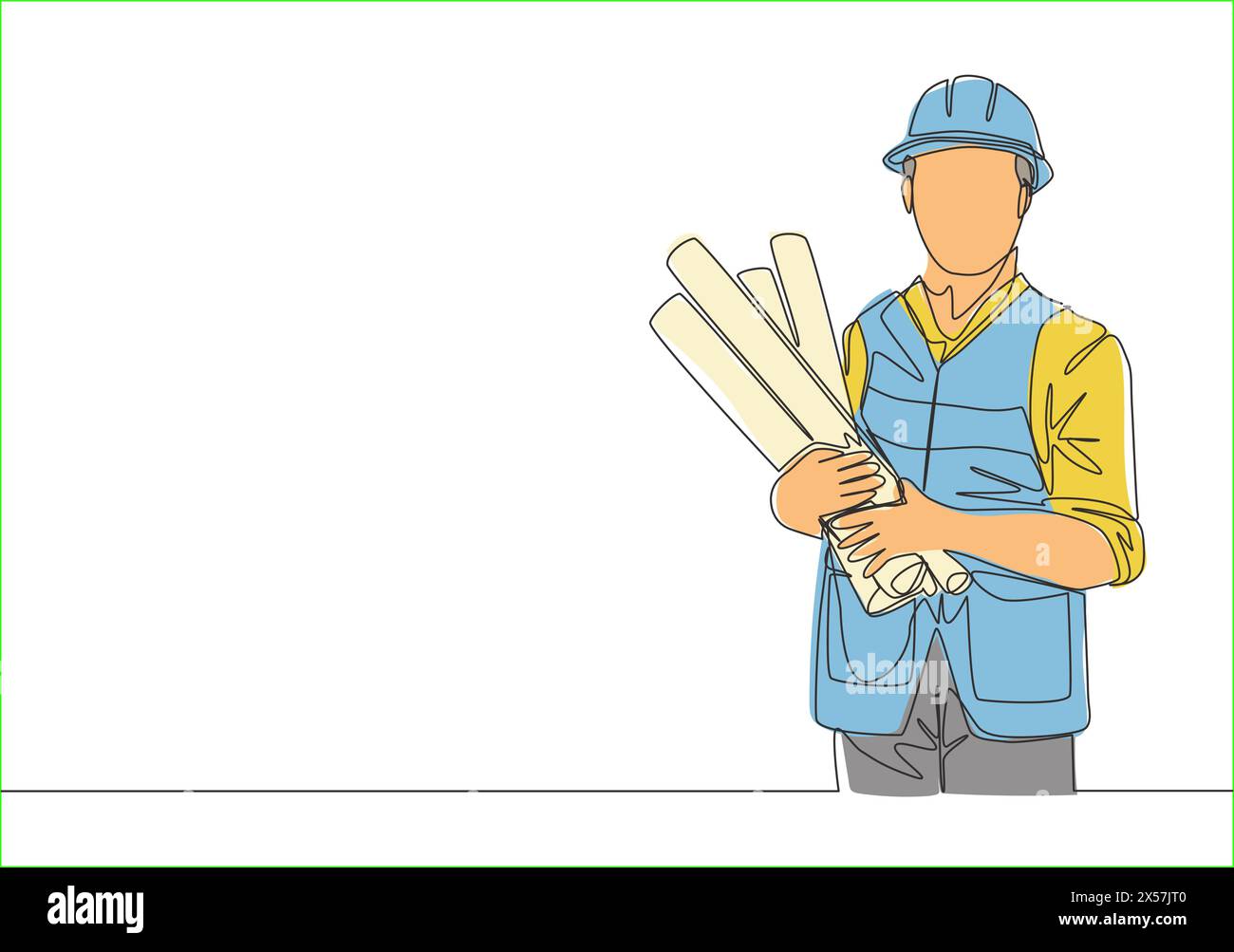 One single line drawing of young handsome architect holding sketch ...