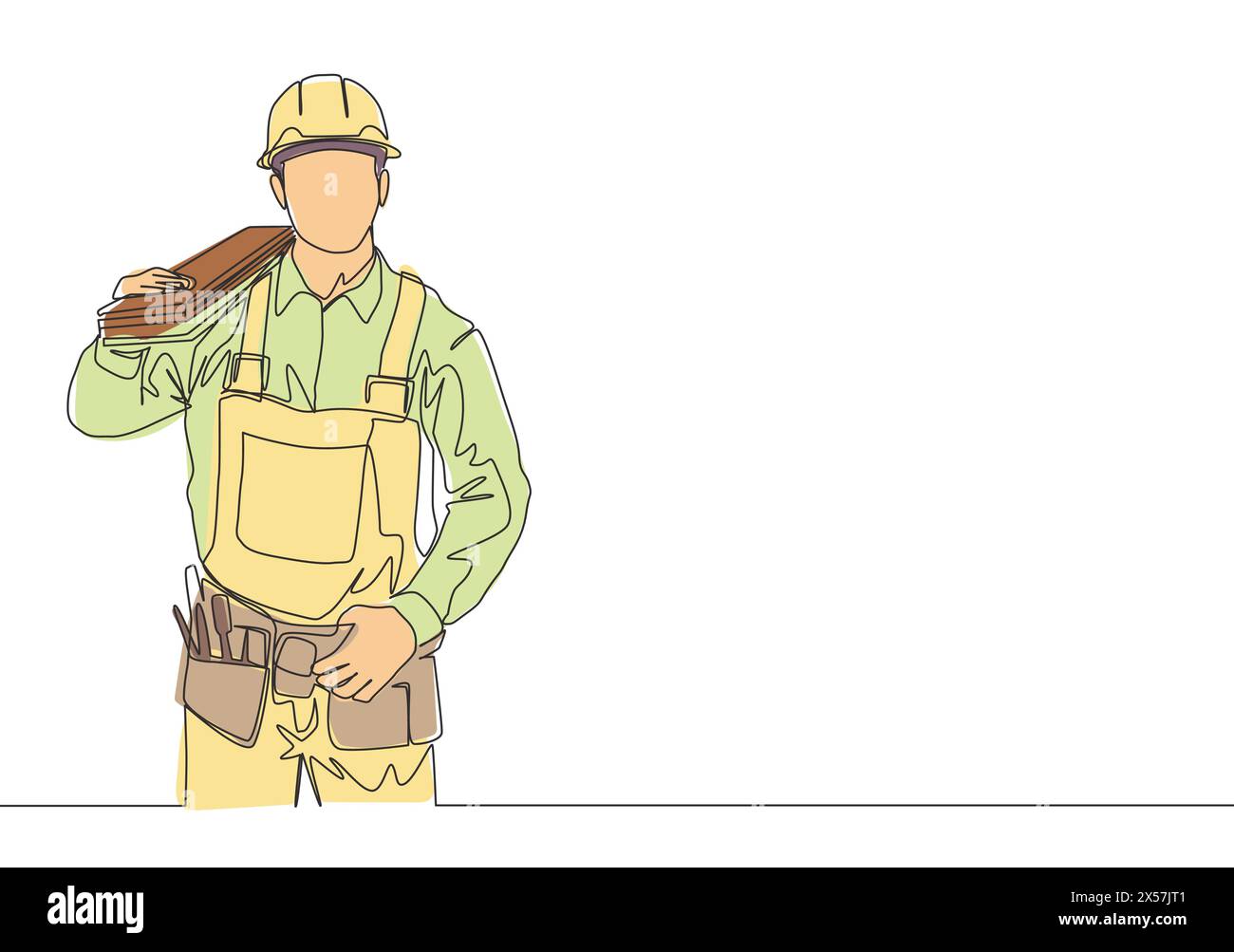Single continuous line drawing of young handsome lumberjack on uniform ...