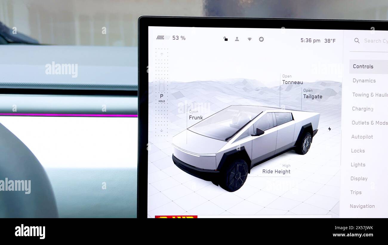 Advanced Control Panel of the Tesla Cybertruck Touchscreen Interface ...