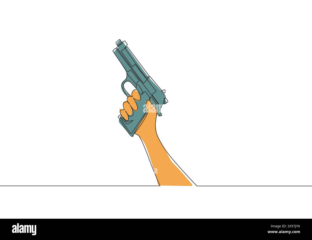 One continuous line drawing of man holding automatic hand gun. Defense ...