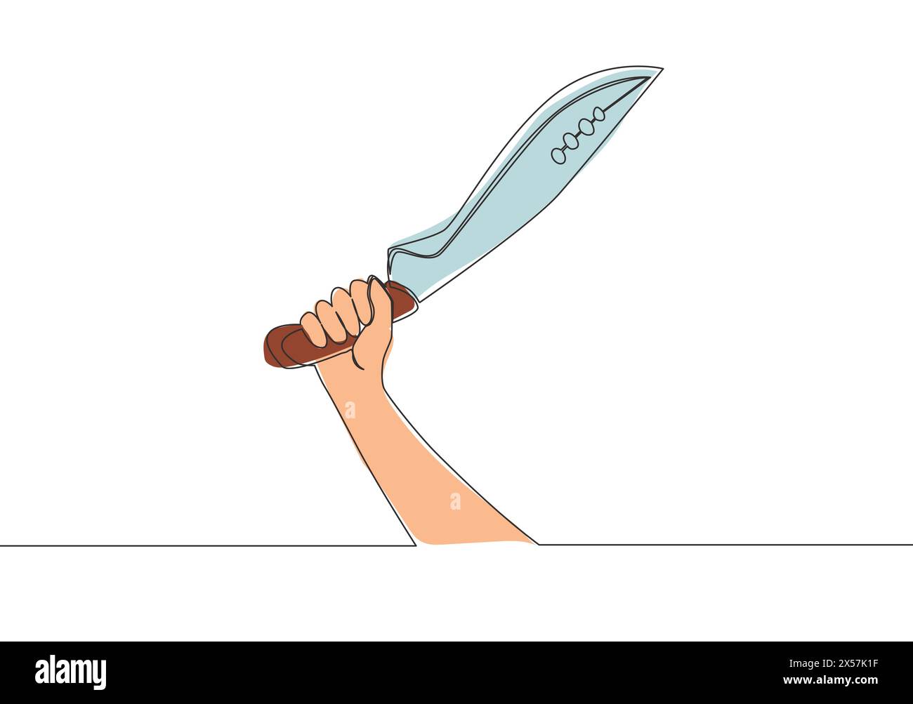 Single continuous line drawing of man holding traditional machete blade ...