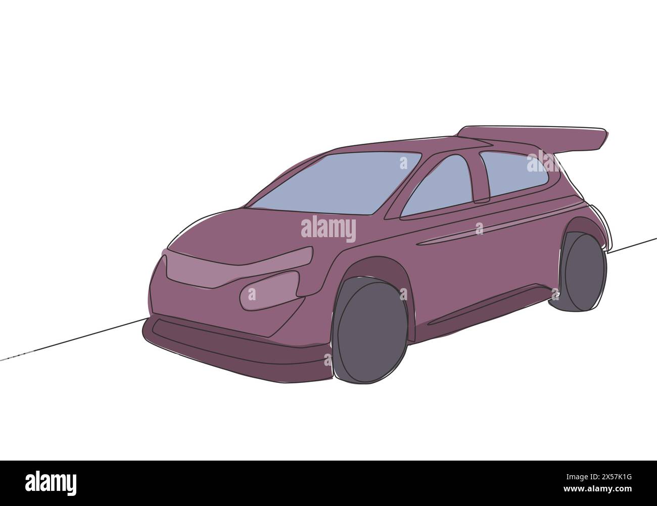 One line drawing of rally and drifting sporty sedan car. Vehicle ...