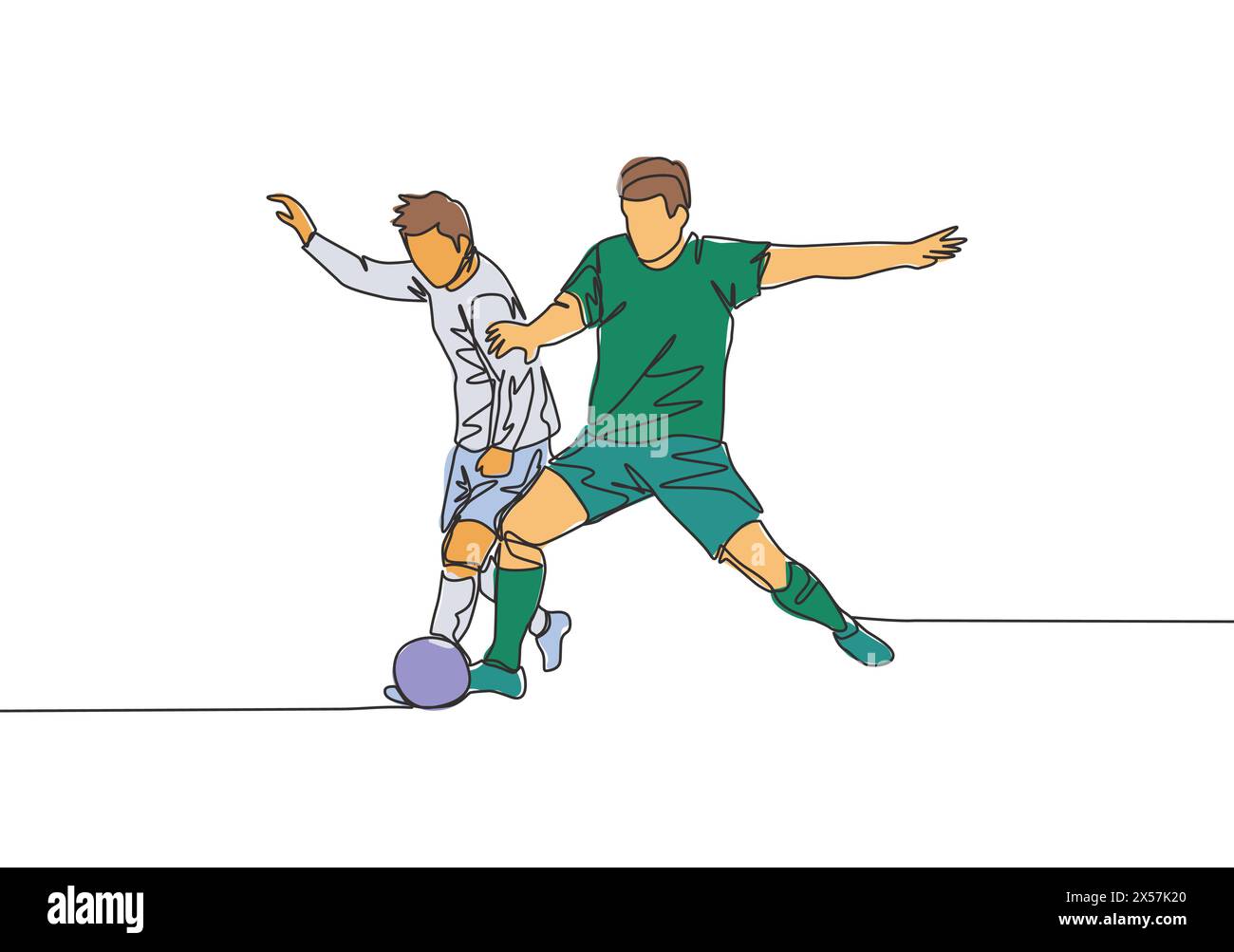 Single continuous line drawing of young energetic football player ...