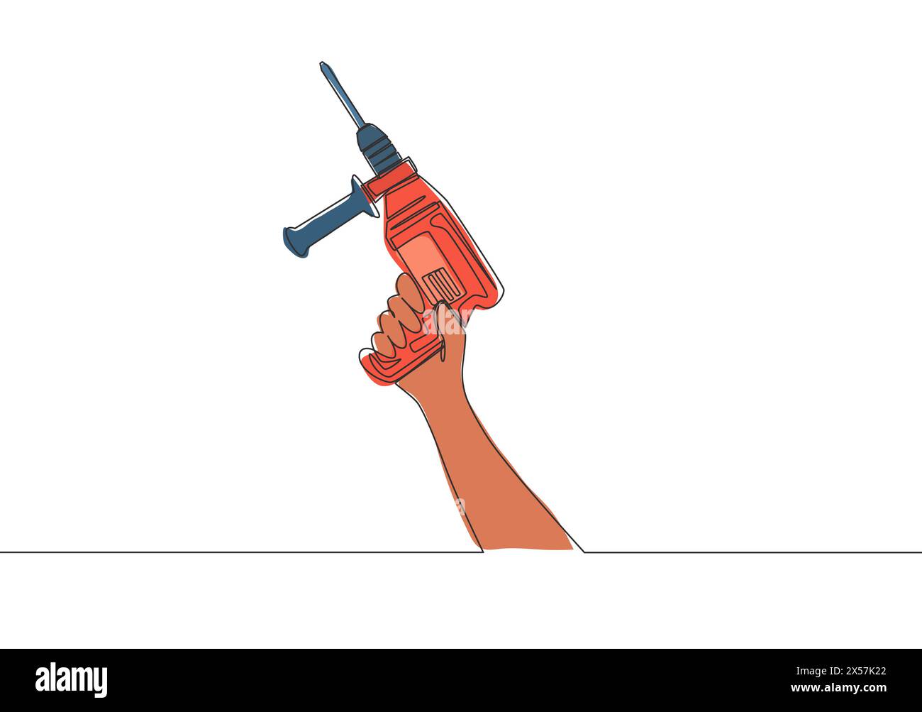 One single line drawing of man holding electric hand drill machine ...