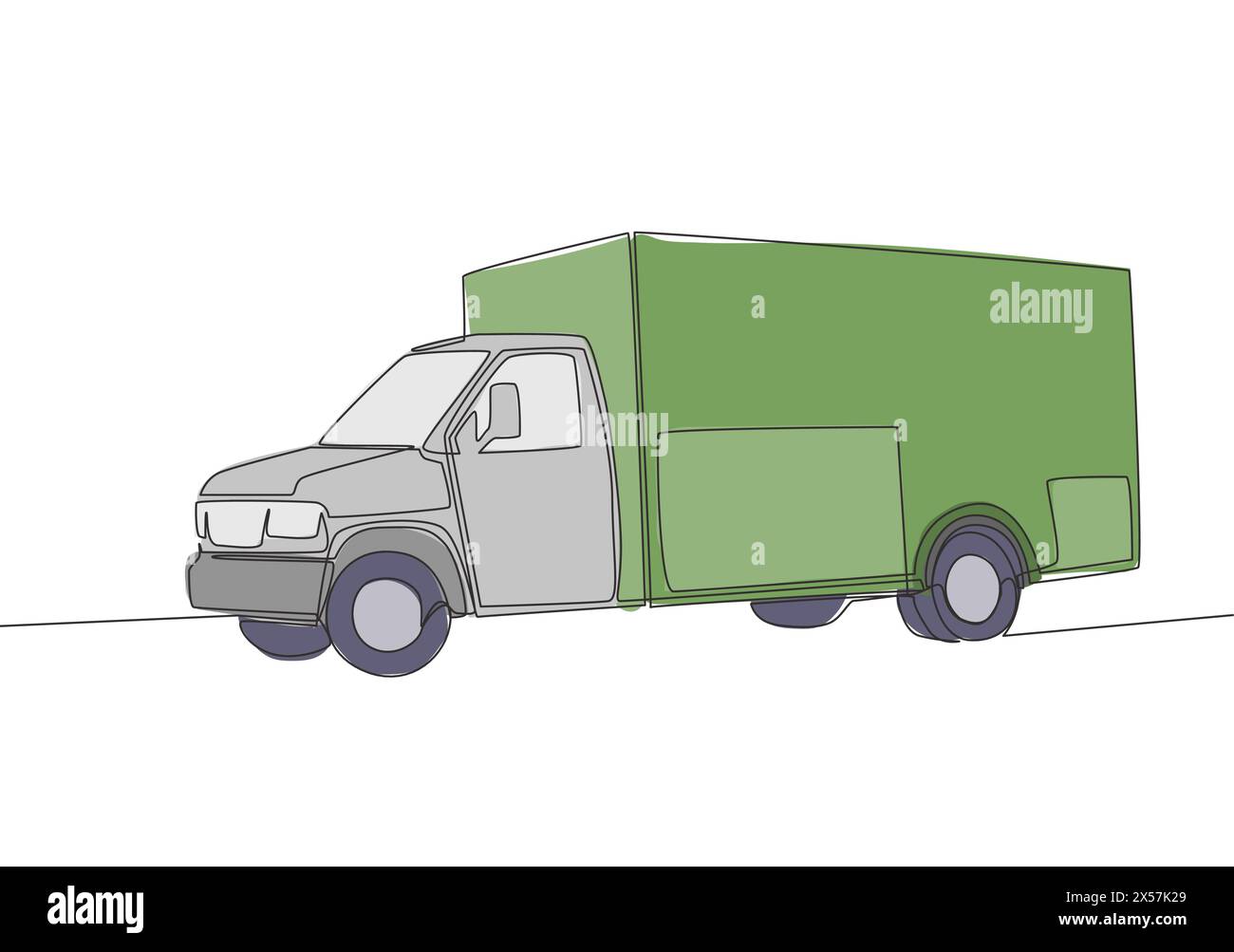 Continuous line drawing of modern trailer truck. Cargo delivery service ...