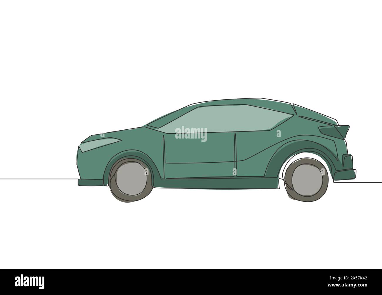 Continuous line drawing of small and simple hatchback car. Urban city ...