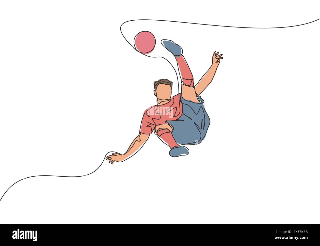 Single continuous line drawing of young talented football player ...