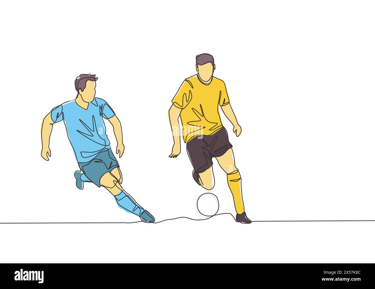 Single continuous line drawing of young energetic football player ...