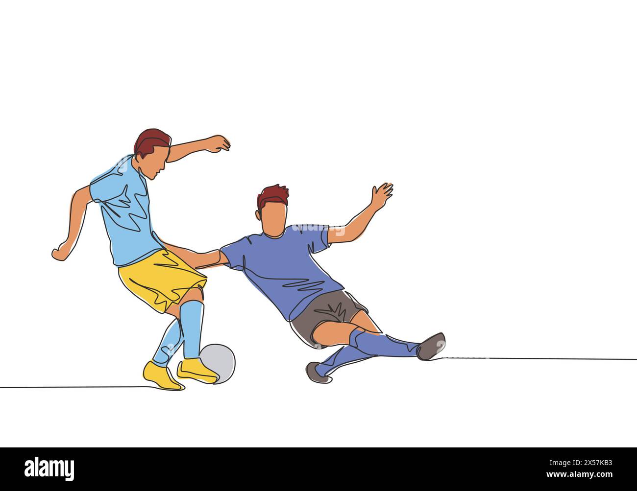 Single continuous line drawing of young energetic football player ...