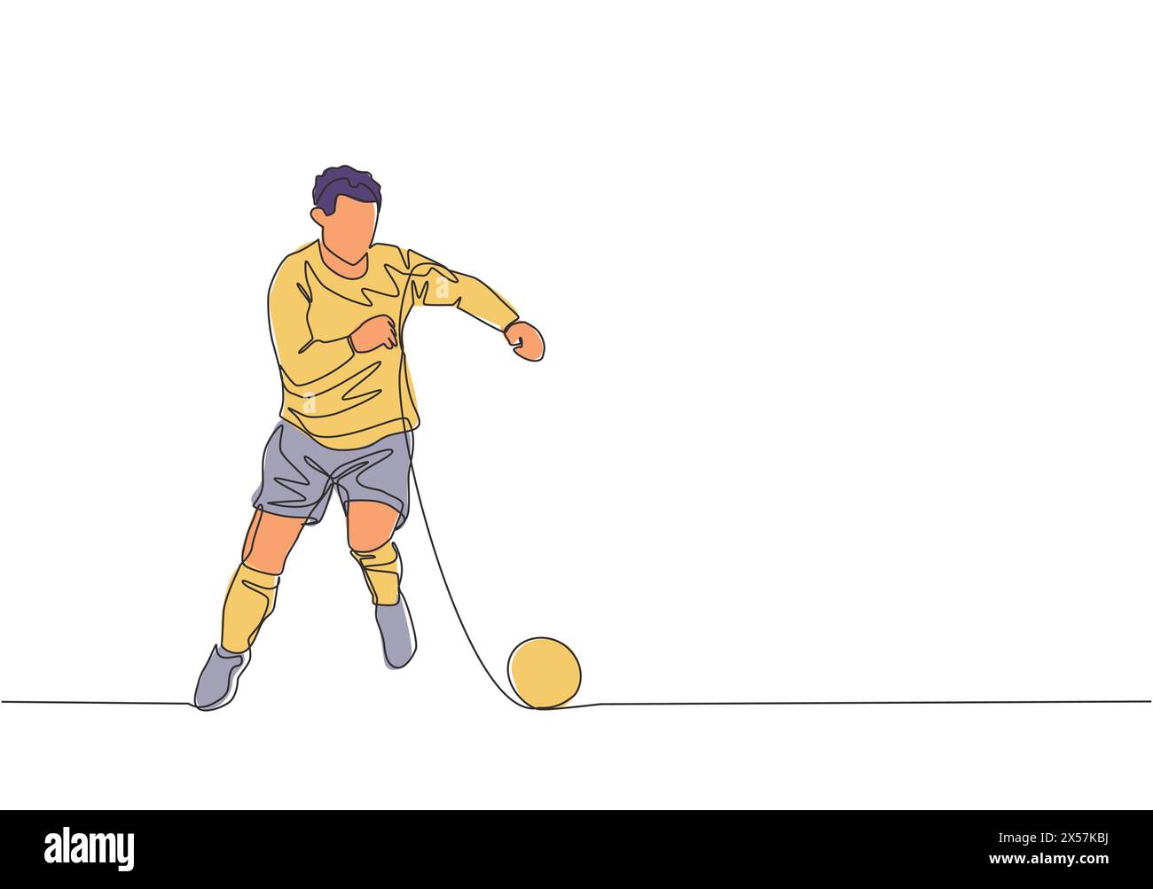 One single line drawing of young football player with long sleeve shirt ...