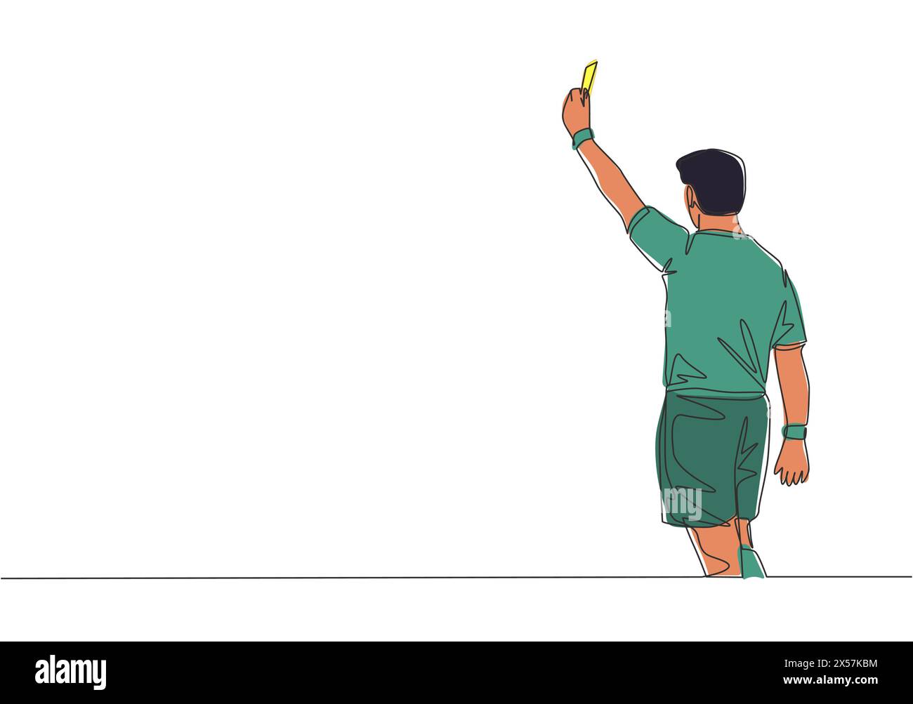 One single line drawing of young referee booked a player yellow card ...