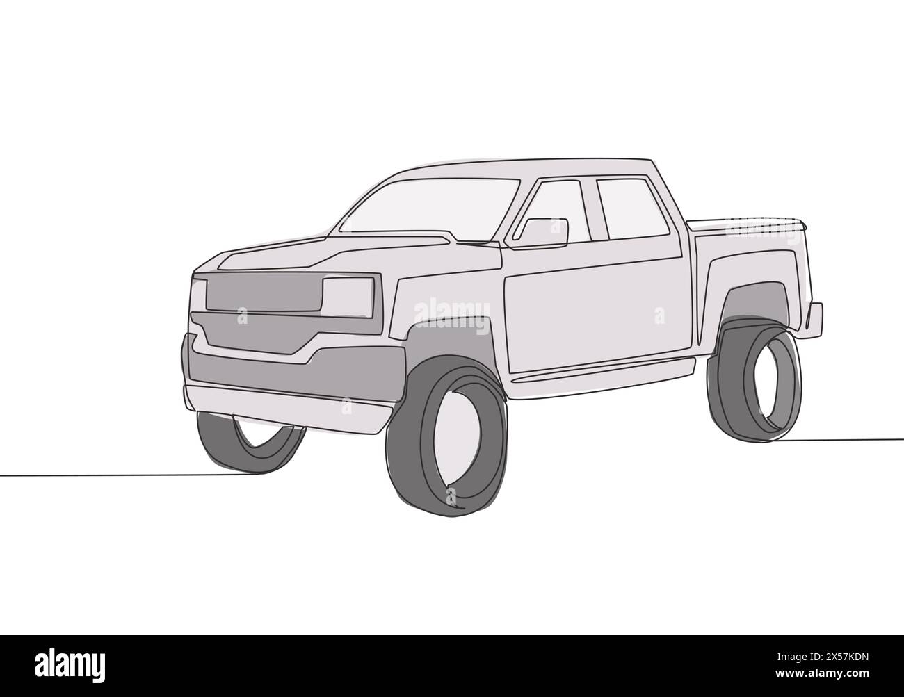 Single line drawing of tough pickup truck car. Cargo logistics carrier ...