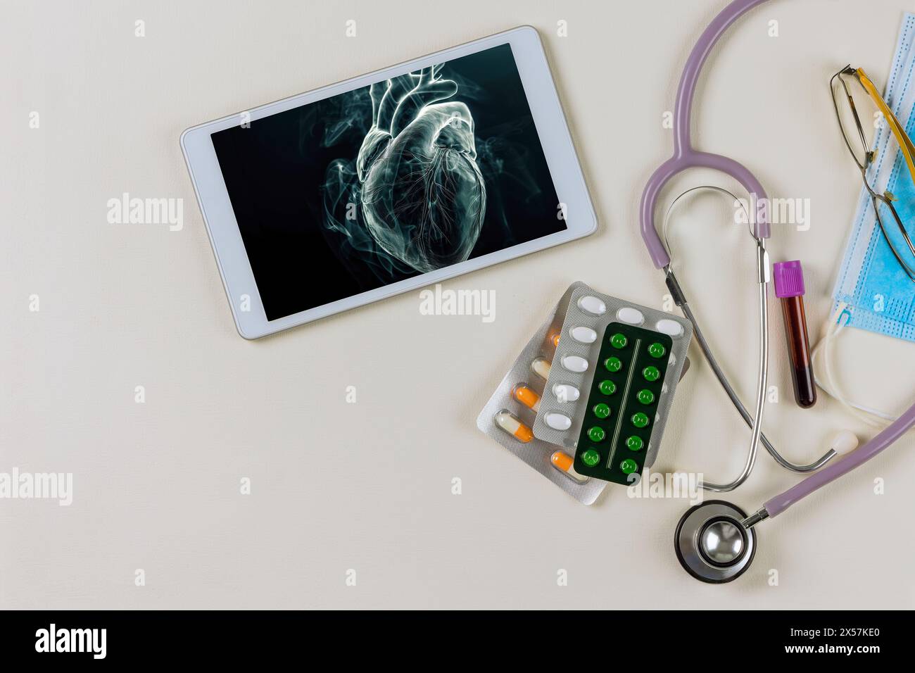 In hospital setting cardiology physician examines render of patient's ...