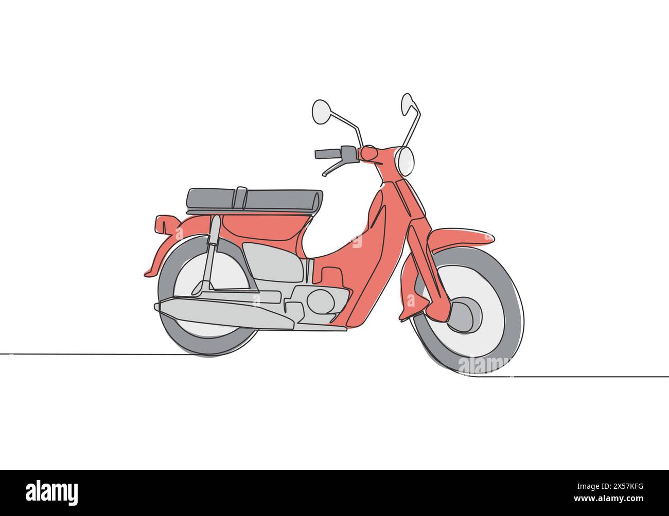 One continuous line drawing of old classic Asian underbone motorbike ...