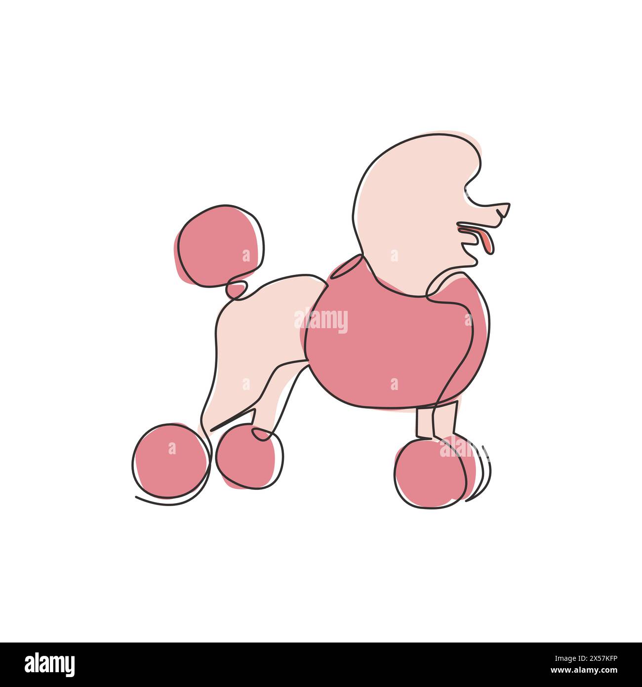 Single continuous line drawing of simple cute poodle puppy dog icon ...