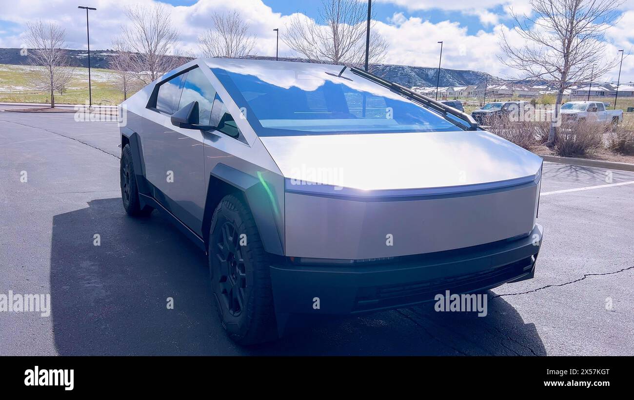 Front View of a Tesla Cybertruck in an Outdoor Parking Lot Stock Photo ...