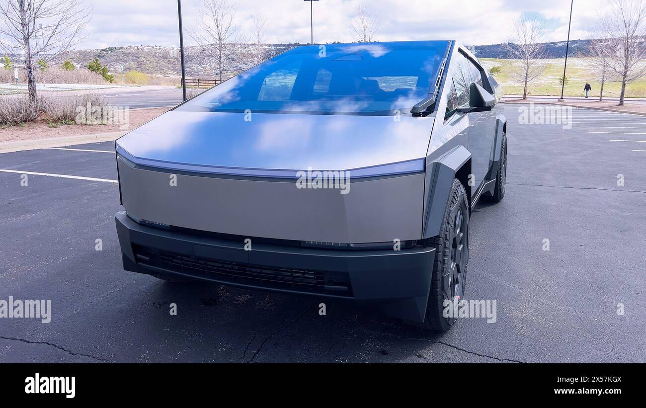 Front View of a Tesla Cybertruck in an Outdoor Parking Lot Stock Photo ...
