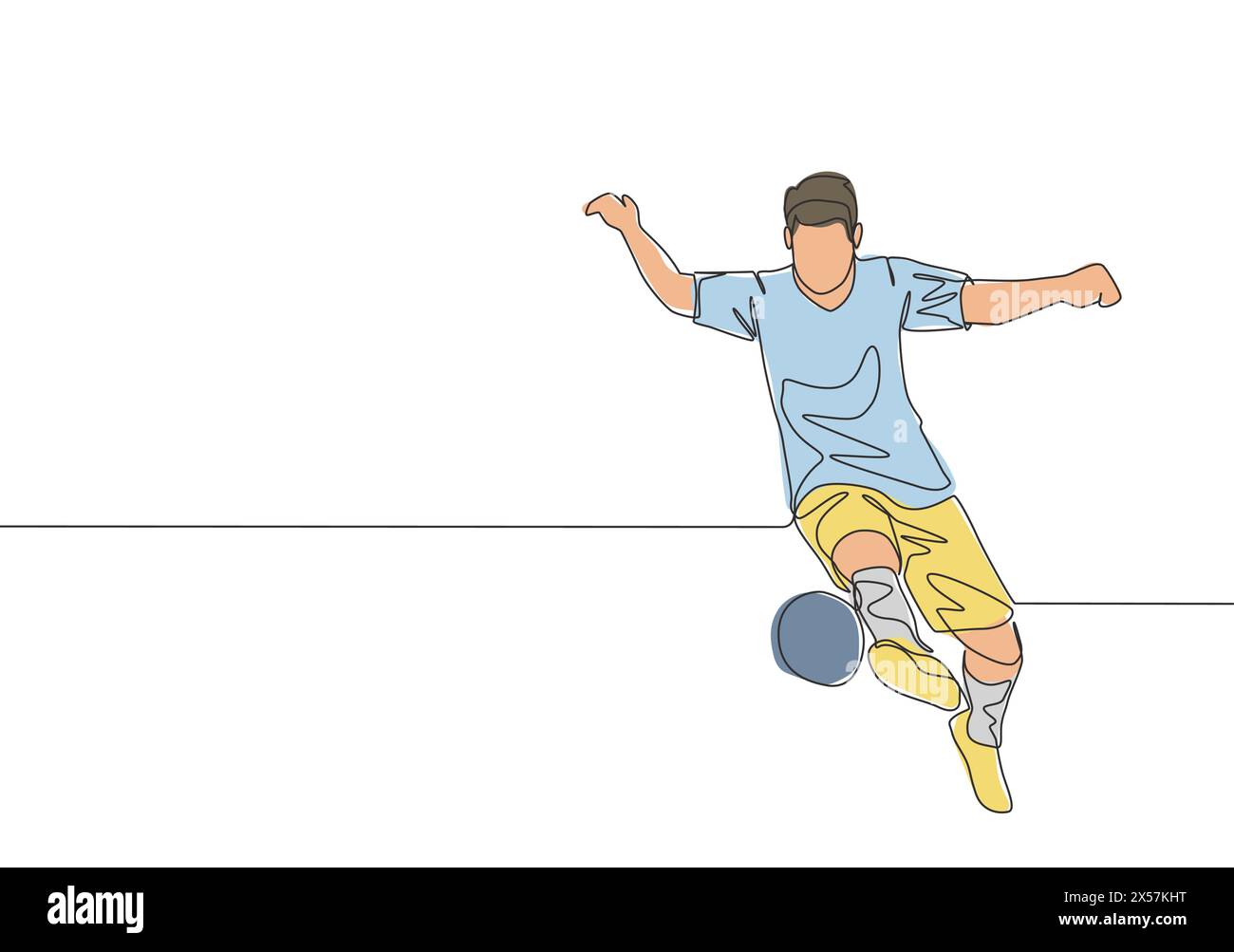 One continuous line drawing of young talented football player ...