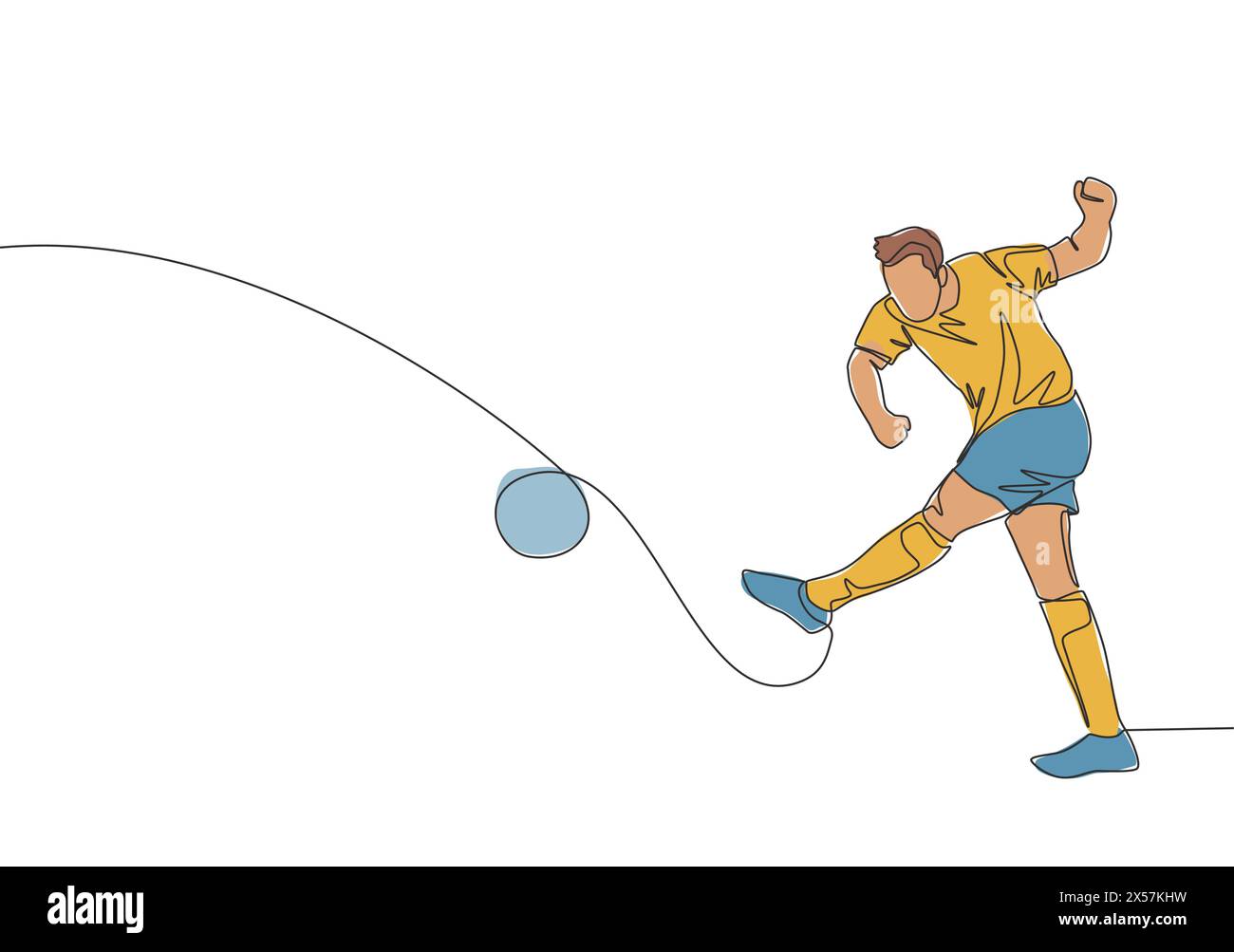 Single continuous line drawing of young passion football player ...